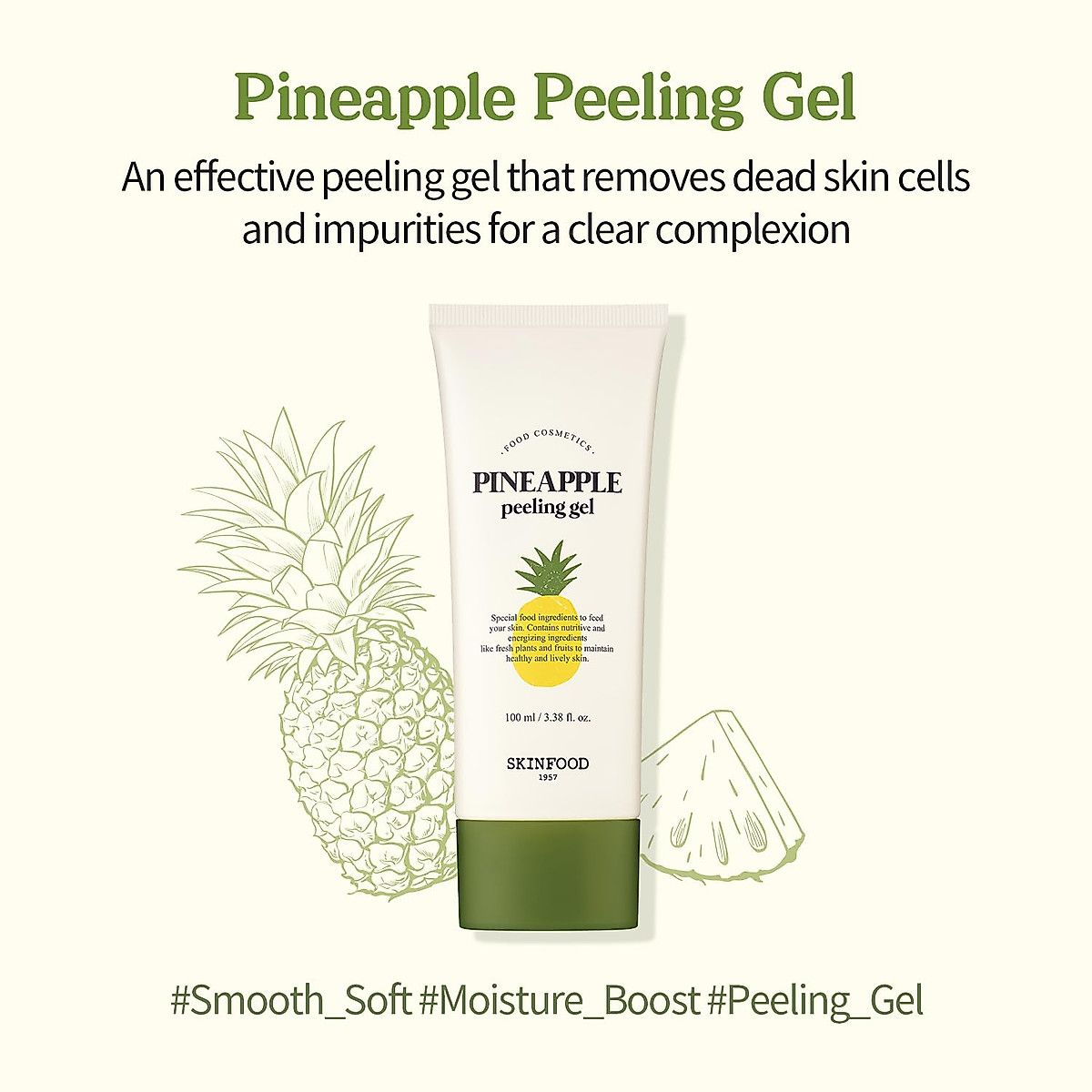 SKINFOOD Pineapple Peeling Gel 3.38 fl.oz. (100ml) - Pineapple & Aloe AHA Deep Facial Exfoliating Gel, Eliminates Sebum, Skin Clear and Blemish-Free - Dead Skin Remover for Face - Facial Peel