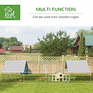 PawHut Large Chicken Coop Metal Chicken Run with Waterproof and Anti-UV Cover, Spire Shaped Walk in Fence Cage Hen House for Outdoor and Yard Farm Use, 1.26" Tube Diameter, 9.8' x 26.2' x 6.4'