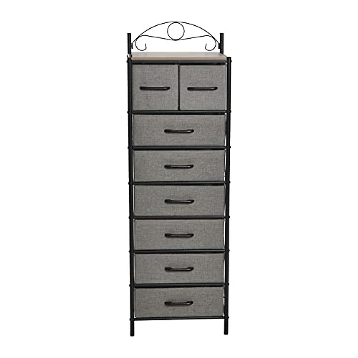 Household Essentials Victoria Dresser Tower Storage Organizer with 8 Drawers Black Metal Frame and Ashwood Rustic Wood Grain Top