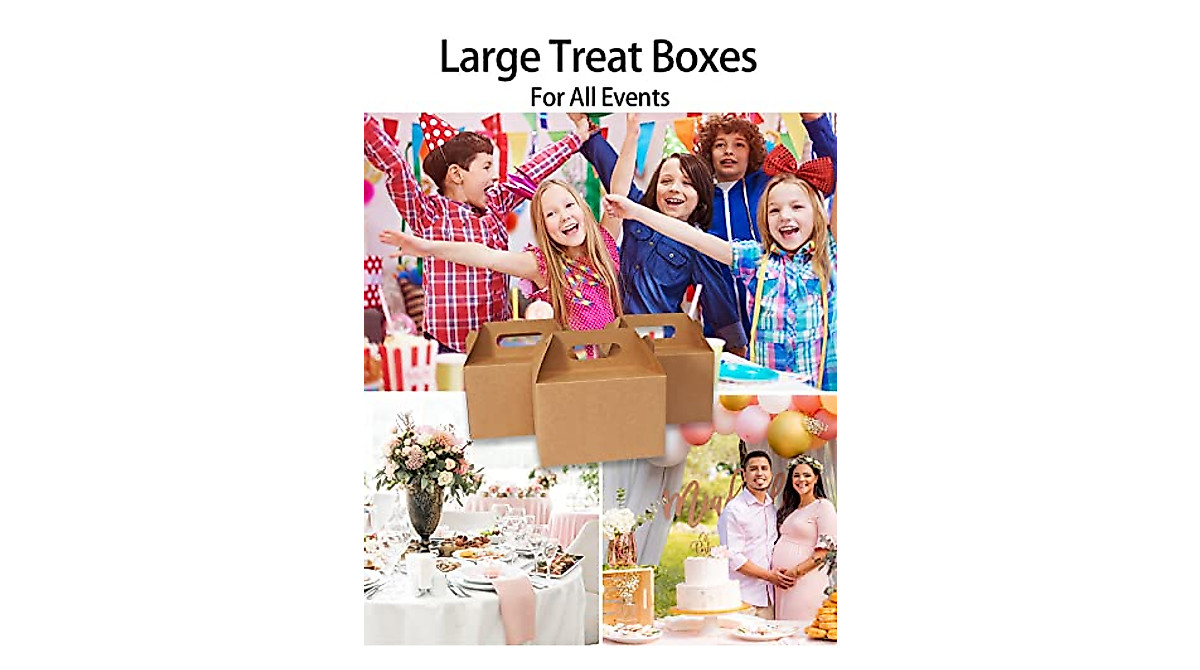 30 Kraft Brown Gable Lunch & Party Gift Boxes w/ Handles 9x6x6