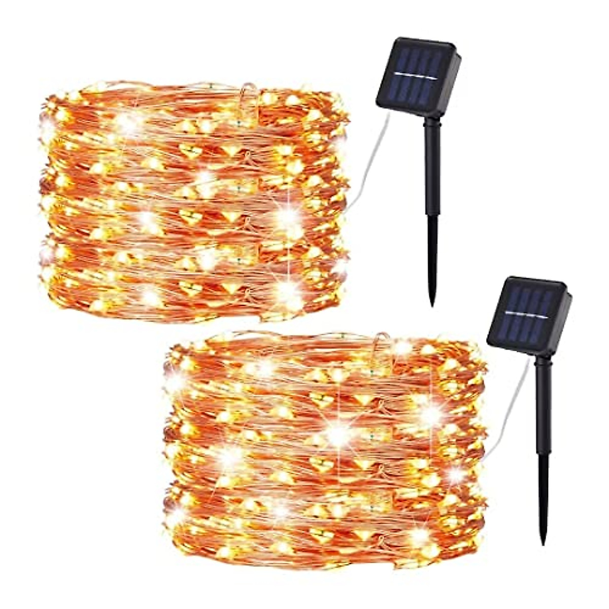 Solar String Lights Outdoor 2 Pack 100 LED 33ft IP65 Waterproof Solar Fairy Lights, 8 Modes Solar Powered String Lights for Porch Balcony Garden Patio Wedding Party Christmas Decoration (Warm White)