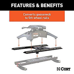 CURT 16310 X5 Gooseneck to 5th Wheel Adapter for B&W Hitches, Industry-Standard Base Rails, 20,000 lbs