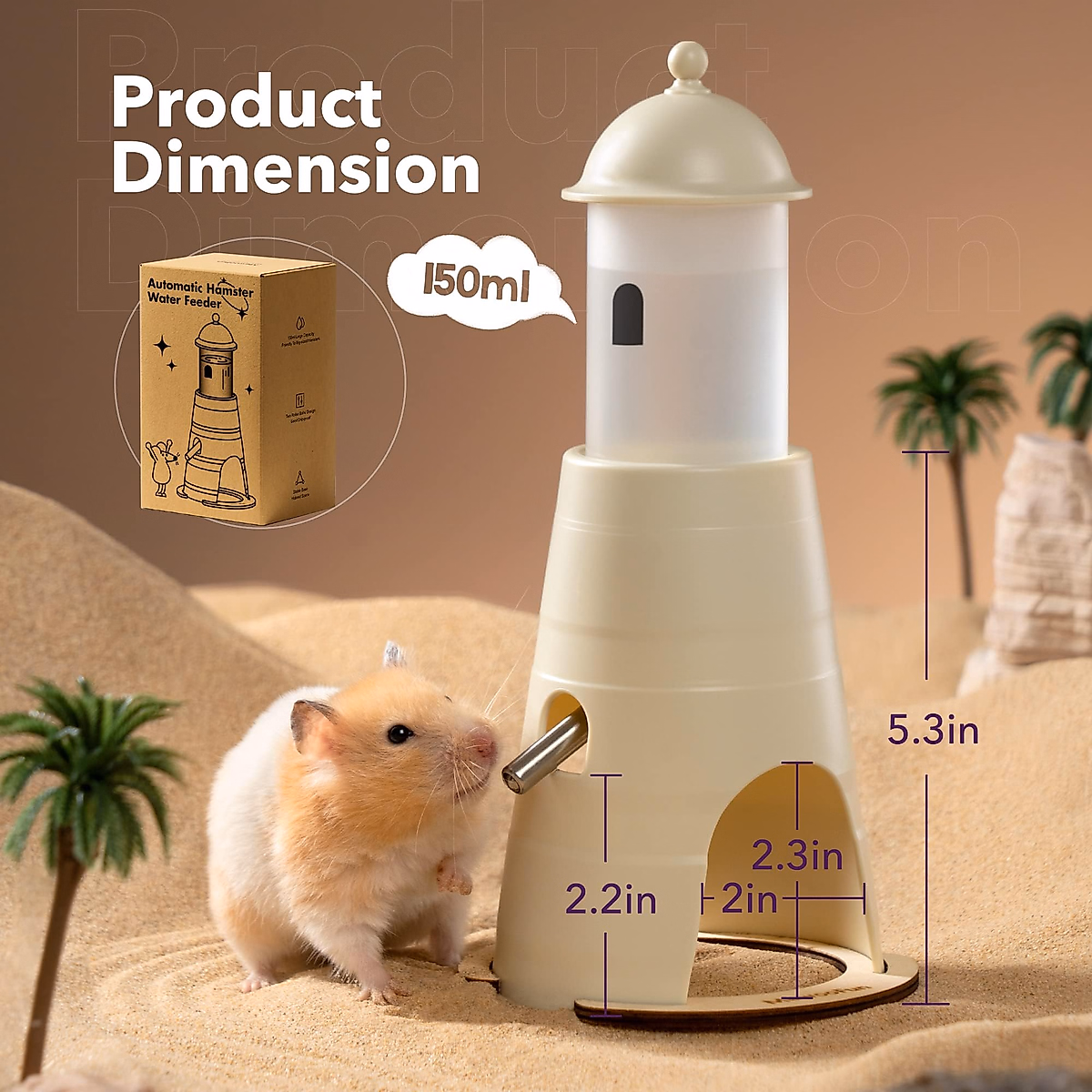 MEWOOFUN Hamster Water Bottle with Stand & Hideout Space for Dwarf Hamsters Gerbils Mice (150ml)
