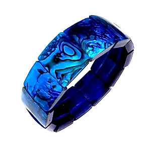 Swimmi Natural Abalone Shell Stretchable Cuff Bracelet Set in Blue Resin Handmade Women Paua Jewelry DA492-B