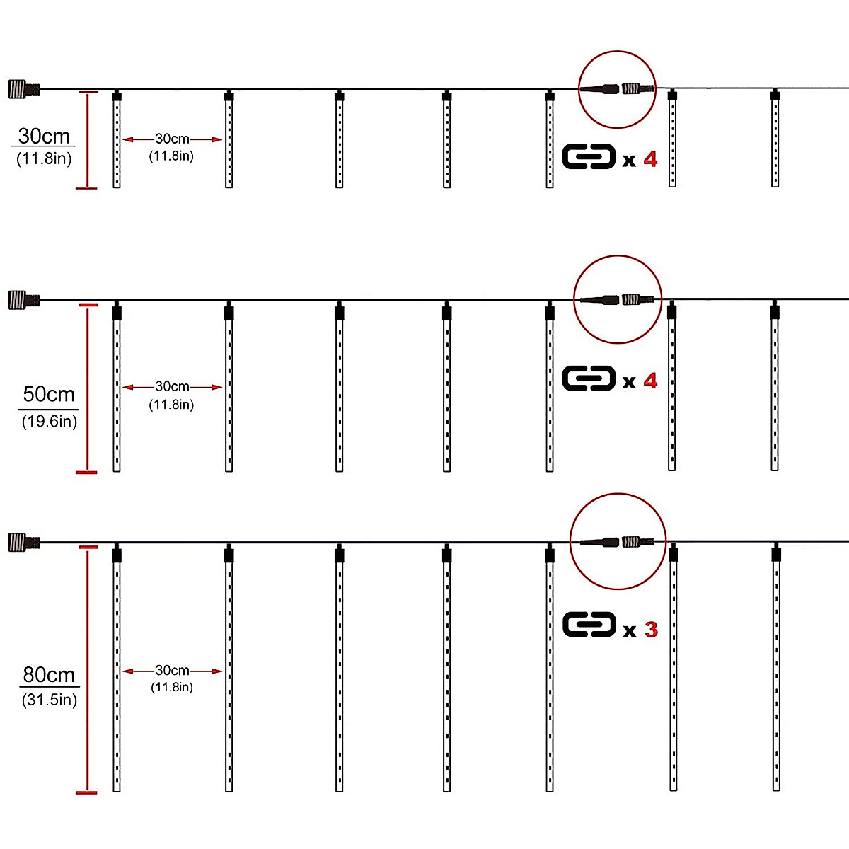 LED Falling Rain Light 30cm 8 Tubes 240 LED High Brightness Lcicle Cascading Icicle String Light for Christmas New Year Night Lighting Garden Tree Home Decor, Red