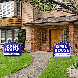 5 Pcs Open House Signs for Real Estate with Stakes 12 x 16 Inches Large Open House Sign Double Sided Estate Sale Signs with Directional Arrows Real Estate Agent Supplies (Blue)