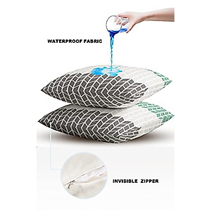 Outdoor Pillows 18x18 Waterproof Outdoor Pillow Covers, Herringbone Geometric Chevron Polyester Throw Pillow Covers Garden Cushion Decorative Case for Patio Couch Decoration Set of 2, Green Grey White