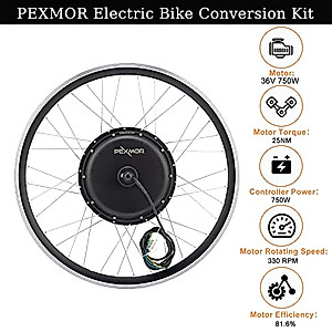 PEXMOR Electric Bike Conversion Kit,36V 750W 24"/20" Front Wheel Ebike Conversion Kit, Electric Bicycle Hub Motor Kit with LCD Display/Controller/PAS/Brake Lever/Torque Arm (20 Inch)