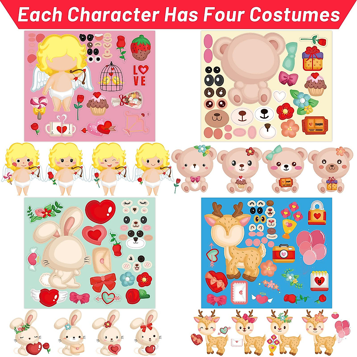 48 Sheets Valentines Stickers for Kids Make Your Own Valentines Sticker Sheets Home Classroom Party Favor Art Craft School Rewards