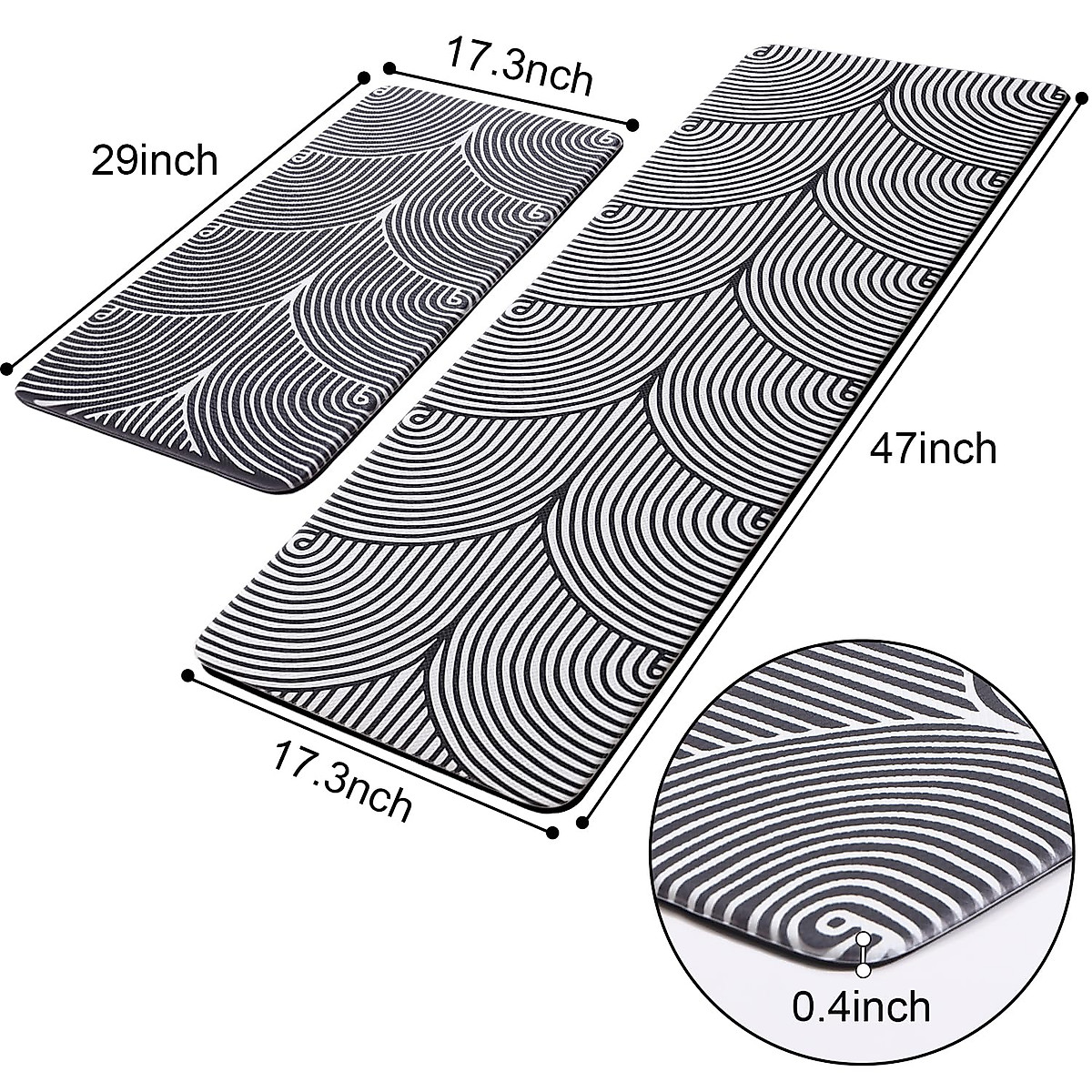 Rmaytiked 2 PCS Kitchen Mats for Floor Kitchen Rugs Cushioned Anti-Fatigue Non-Skid Waterproof Rug Standing and Comfort Desk/Floor Mat for Kitchen, Floor, Office, Sink, Laundry Black 0.4 inch