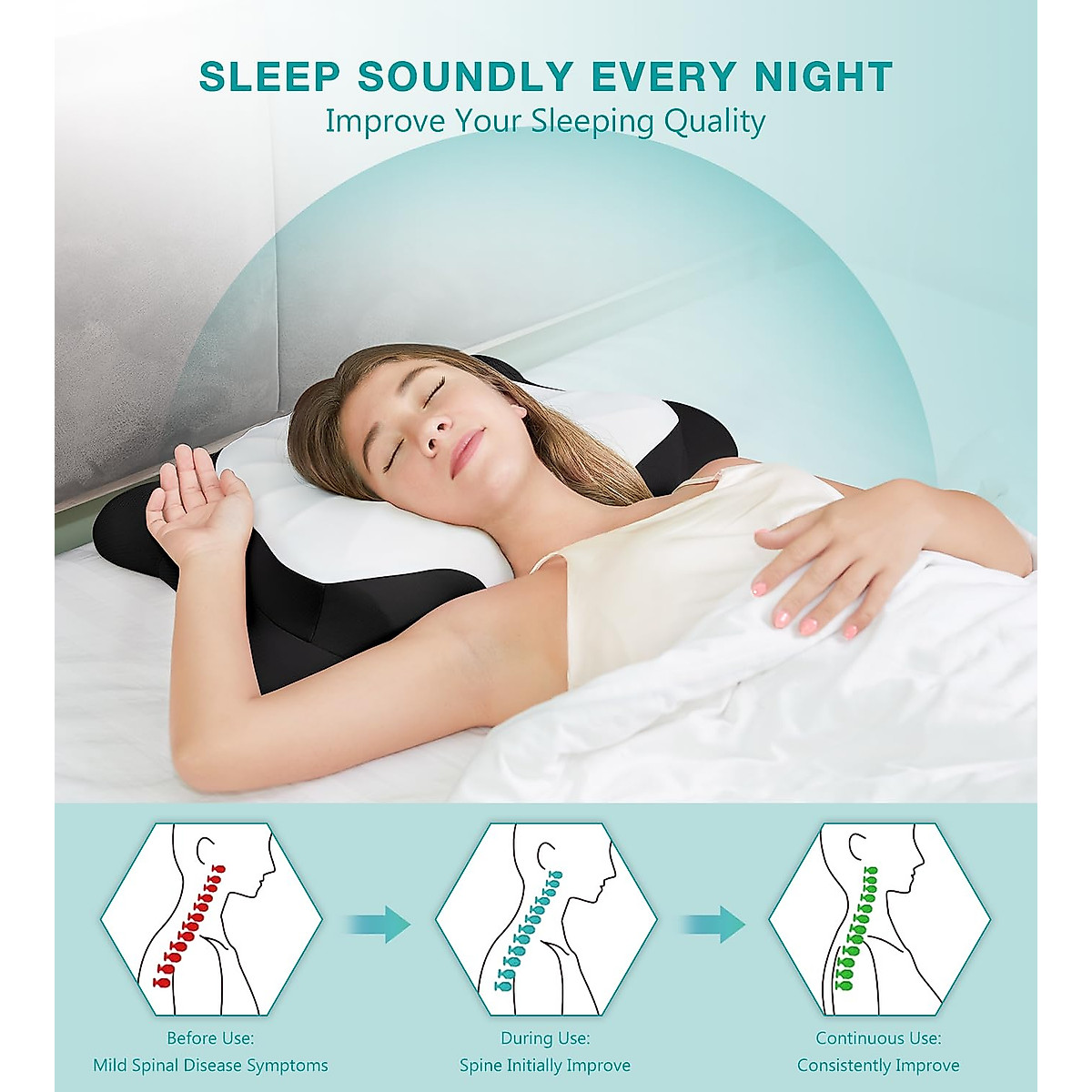 FAIORD Cervical Memory Foam Contour Pillows for Neck and Shoulder Pain, Adjustable Support Side Sleeper Pillows with Cooling Pillow Cases, Bed Pillow for Back Stomach Sleepers Black