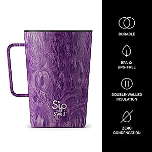 S'well S'ip Stainless Steel Takeaway Tumbler - 15 Oz - Grape Grove - Double-Walled Vacuum-Insulated Keeps Drinks Cold for 10 Hours and Hot for 2 - with No Condensation - BPA-Free Travel Mug