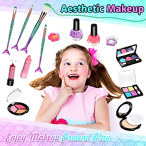 Kids Makeup Kit for Girl, Toddler Makeup Kit, Play Makeup for Little Girls, Washable Children Makeup Set, Mermaid Princess Birthday Girls Gift Toys for Age 4 5 6 7 8 9 Year Old