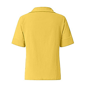 DASAYO Cute Shirts for Women Cotton Linen Tops for Women Loose Fit Casual Solid Color Elbow Sleeve Shirt Blouse Gauze Trendy Going Out V Tshirt Womens Tank Tops Dressy Casual