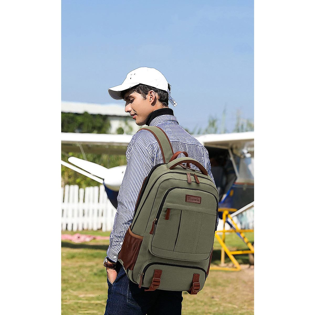 Tzowla Canvas Laptop Backpack, Bag for Men Women,Travel Work Rucksack Fits 17.3 Inch Laptop, Bookbag with USB Charging Port