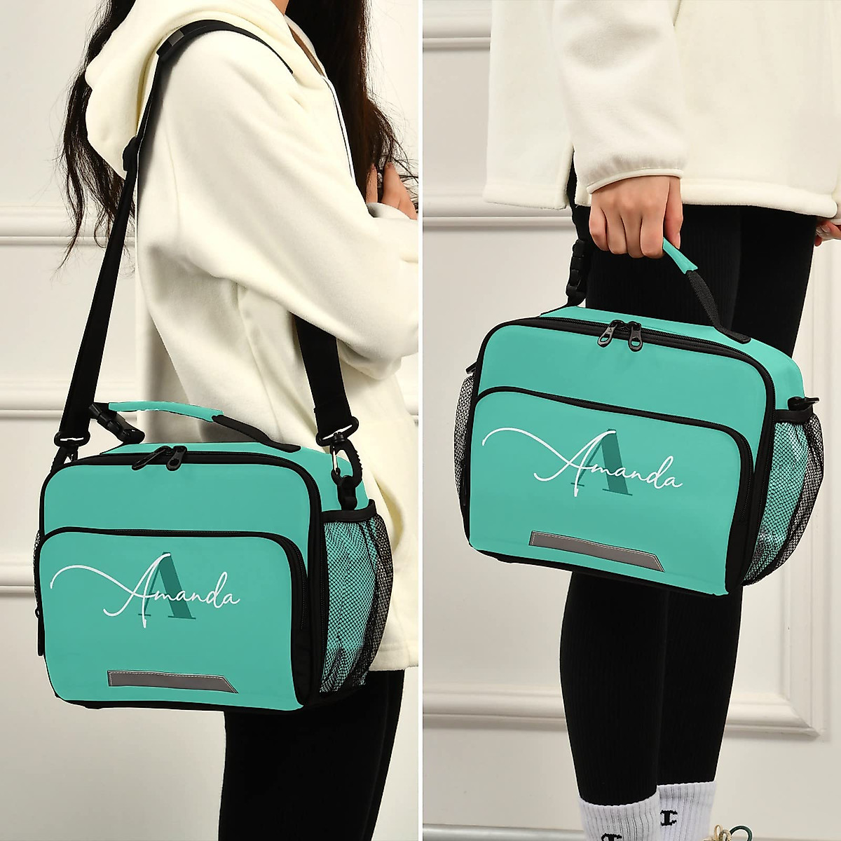 Custom Teal Insulated Lunch Bag with Adjustable Shoulder Strap Lunch Box for Students Women Light Weight Tote Lunch bag for Work Picnic School