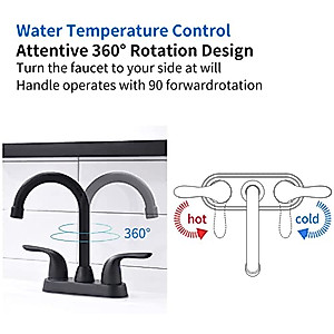 Two Handle Matte Black bathroom faucet, Swivel Spout with Pop-up Drain Assembly | High Arc , with Water Supply Hoses I Easy to Install, Durable & Safety