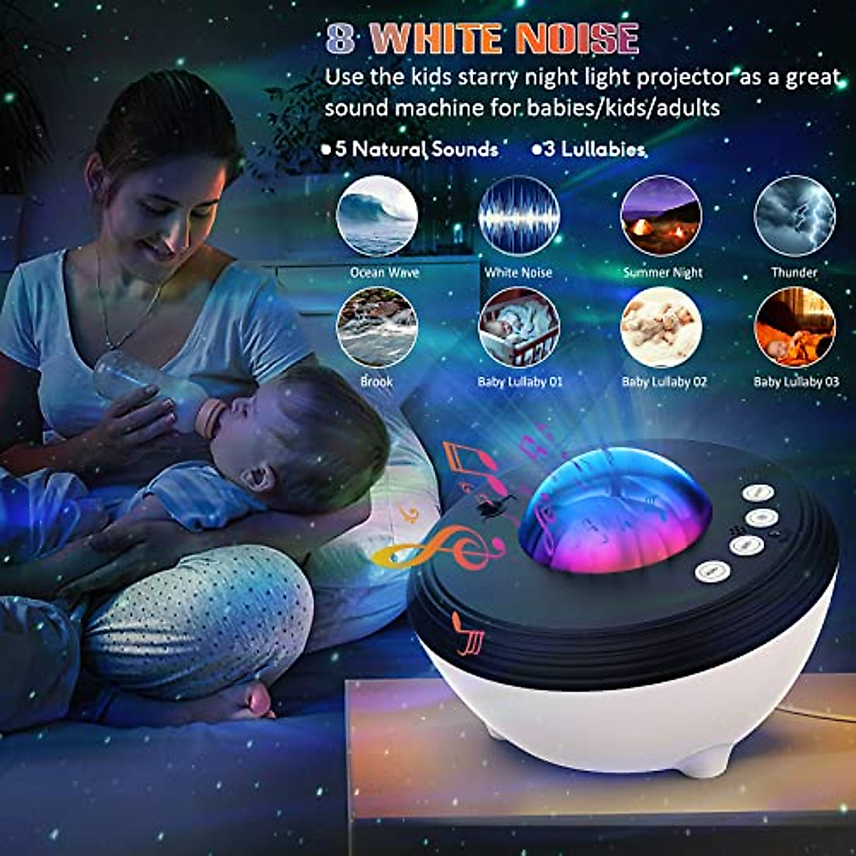 Galaxy Projector for Bedroom,Northern Lights Aurora Projector,Music Speaker Star Light Projector,8 White Noise Night Light Projector Works with Phone App for Kids Adults Room Decor Ceiling Party