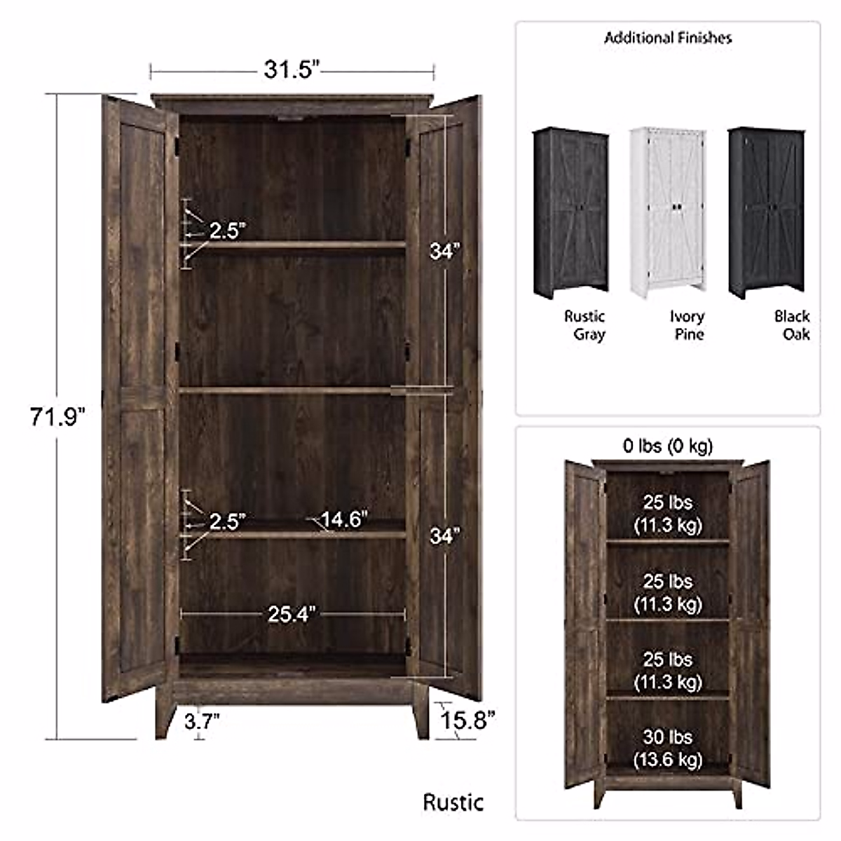 Ameriwood Home Farmington Wide Storage Cabinet, 31.5", Rustic Gray