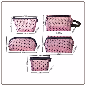 TRAKWAN 5 Pieces Mesh Heart Makeup Bags Sets, Zipper Mesh Cosmetic Bag Toiletry Bag, Travel Makeup Bags for Women, Small Items Storage Organizer Bags for Home Office Travel (Pink)