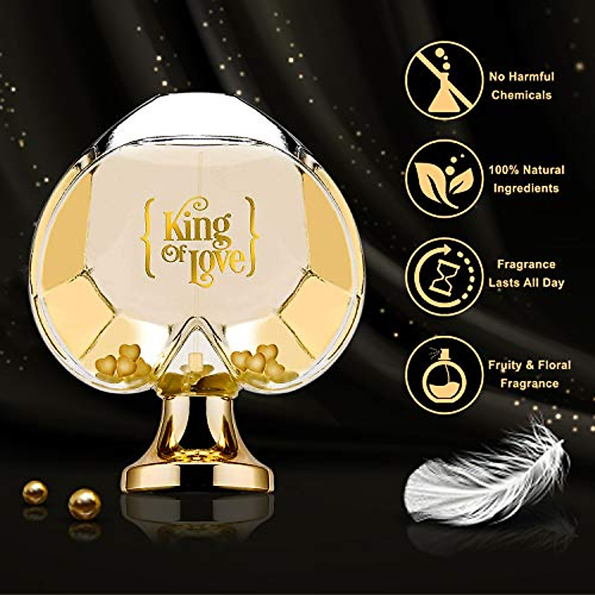 King of Love Eau de Toilette For Men- Natural Sweet Body Scent in Heart Shaped Bottle Spray- Best Fruity Fragrance With Hints of Leather, Amber & Sandalwood - 3.3oz.