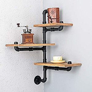 Weven Industrial Pipe Corner Shelves Wall Mount Bookshelf, 3-Tiers Metal&Wood shelves,DIY Storage Shelving Rustic Floating Shelves,Home Decory shelves