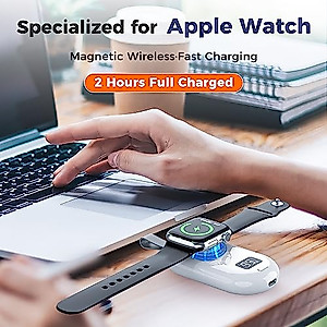 AORATY 3000mAh(Large-Capacity) Portable Charger for Apple Watch, 2 in 1 Wireless Magnetic iWatch Charger with Digital Display Travel Power Bank for Apple Watch Series 9/8/7/6/5/4/SE/Ultra 2/Ultra