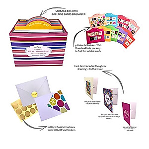 100 All Occasion Cards Greeting Cards Assortment Box With Envelopes,5 X 7 Inch Assorted Greeting Cards With Greeting Inside.Greeting Cards Assortment For Birthday,Thank You,Sympathy,Baby,Wedding And More.Premium Greeting Card Organizer Box With Sticker An