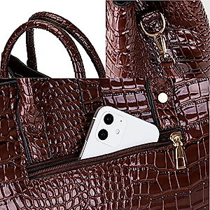 Retro Messenger Lock Bag Fashion Shoulder Handbags Three-piece Bags Crocodile Pattern Purses Female Top Handle Tote (Black)