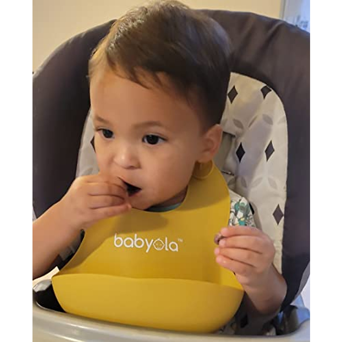 Silicone Baby Bibs with Spill Catcher, Set of 2, Adjustable Waterproof & BPA Free, For Boys And Girls, Babies & Toddlers, Pastel Orange & Yellow