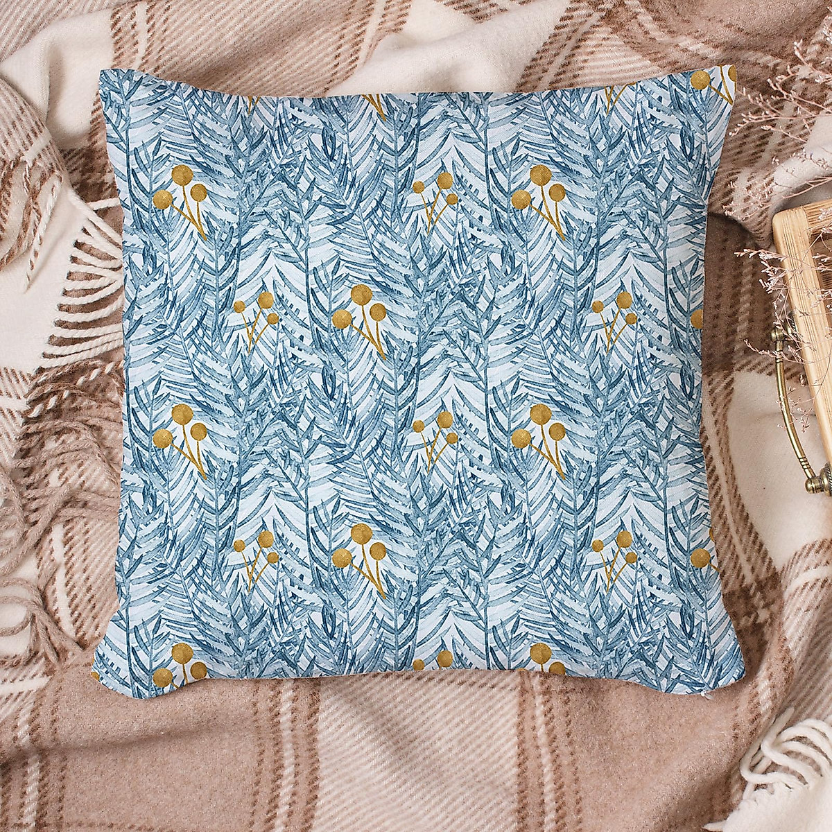 Whaline 12Pcs Winter Cotton Fabric Bundles Watercolor Christmas Fat Quarters White Blue Snowflake Leaves Printed Sewing Fabrics for DIY Handmade Crafting, 18 x 22 Inch