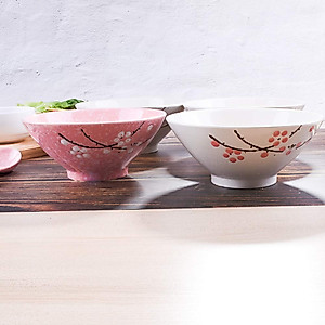 Whitenesser Japanese Ramen Bowls Set of 4 Color - Large 7 Inch - Japanese Plum Ceramic Bowls For Dessert Snack Cereal Soup Reman Noodle and Rice