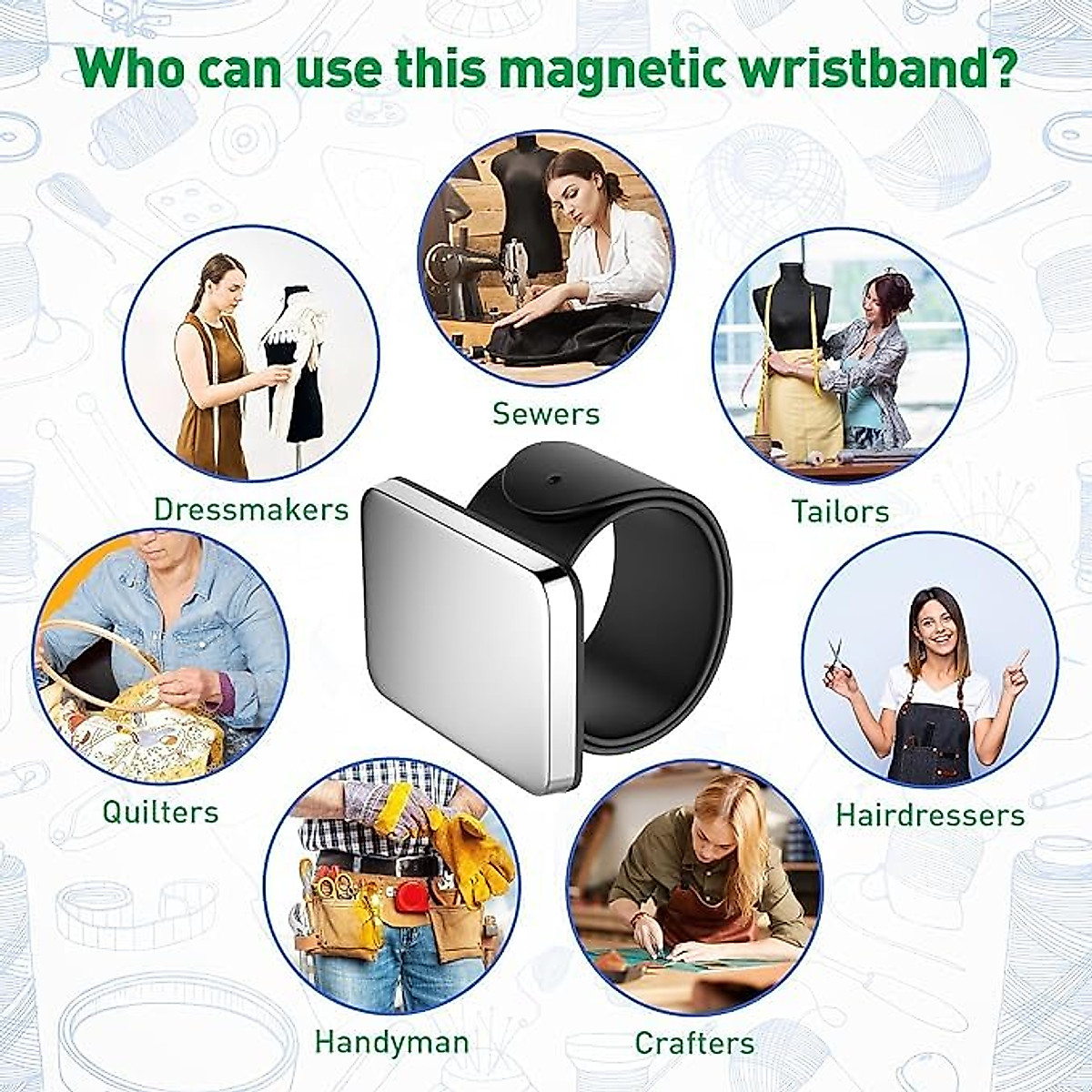 Sew Your Way Magnetic Pincushion for Sewing – Wrist Pin Holder for Sewing – Magnetic Wristband Quilting Supplies – Magnetic Pin Cushion Holder for Sewers & Hairstylist - Magnet Needle Holder Gift