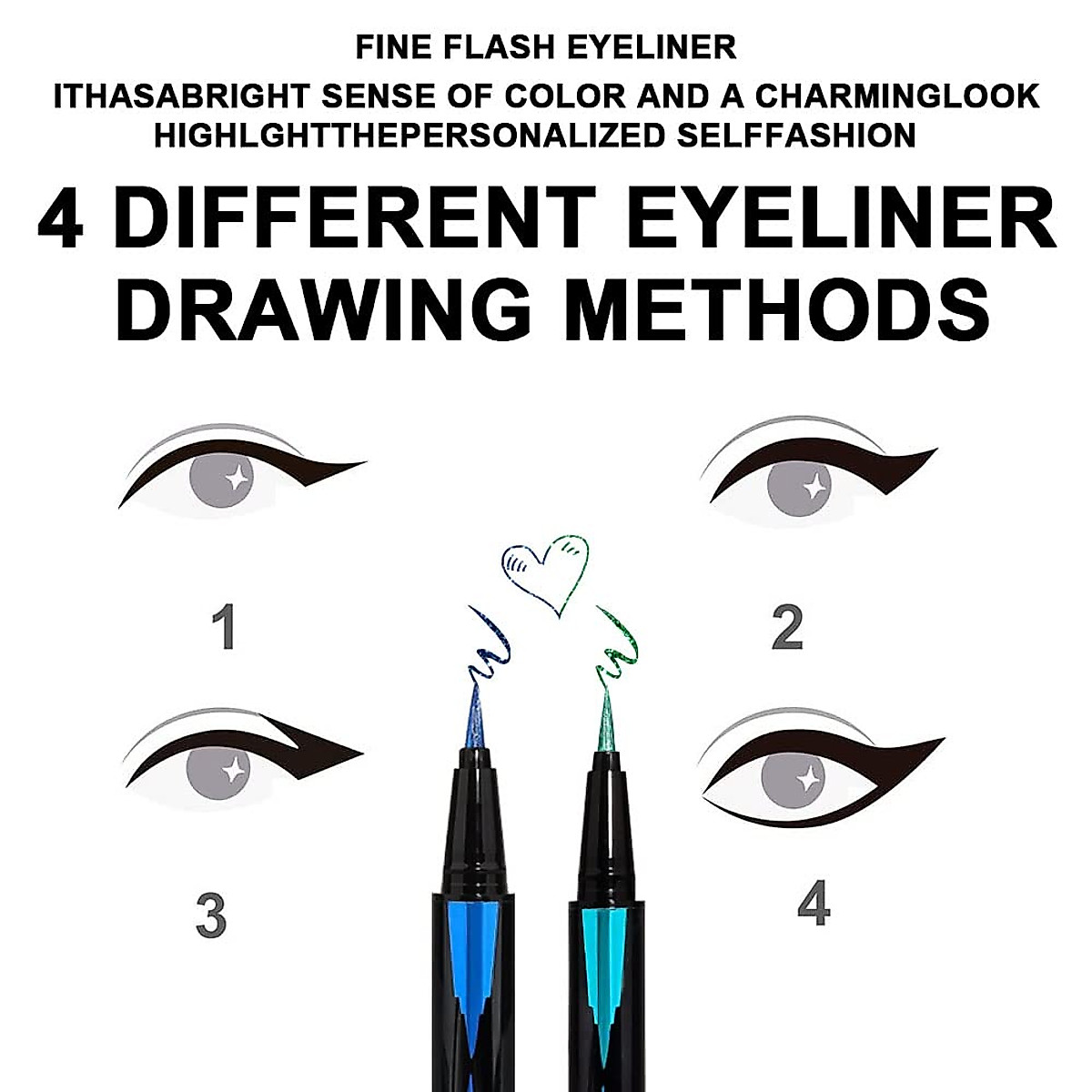 evpct 2Pcs Metallic Royal Blue & Green Glitter Glittering Diamond Liquid Eyeliner Eye Makeup Pencil Set, Sparkle Shimmer Colored Eyeliner Pen Waterproof Smudge Proof Long Lasting High Pigmented