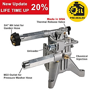 YAMATIC 7/8" Shaft Vertical Pressure Washer Pump, 2600-3000 PSI @2.3 GPM OEM & Replacement Pump for Power Washer, Replacement with Troybilt, Briggs&Stratton, Craftsman, AR, Honda Front Inlet/Outlet