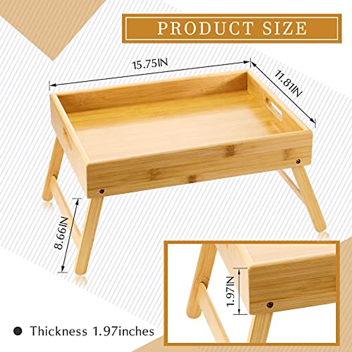 3 Pack Lap Tray for Eating Bamboo Breakfast Tray Bed Trays with Handles and Foldable Legs Bed Table Tray for Bed Eating Snack Working As Laptop Desk