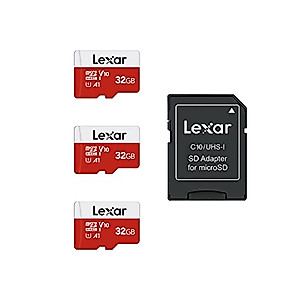 Lexar 32GB Micro SD Card 3 Pack, microSDHC UHS-I Flash Memory Card with Adapter - Up to 100MB/s, U1, Class10, V10, A1, High Speed TF Card (3 microSD Cards + 1 Adapter)