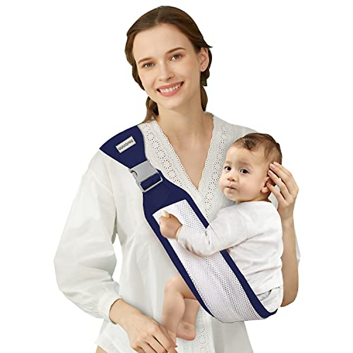 Adjustable Baby Sling Carrier for Newborn, Breathable Mesh One Shoulder Baby Holder Carrier, Baby Slings for Toddler Up to 45lbs (Dark Blue)