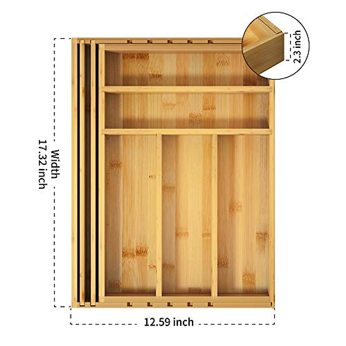 ZESPROKA Bamboo Kitchen Drawer Organizer for Utensils, Silverware, Flatware, Spoons, Fork & Knives–Adjustable Cutlery Tray Divider for Storage & Organization –8 Compartments