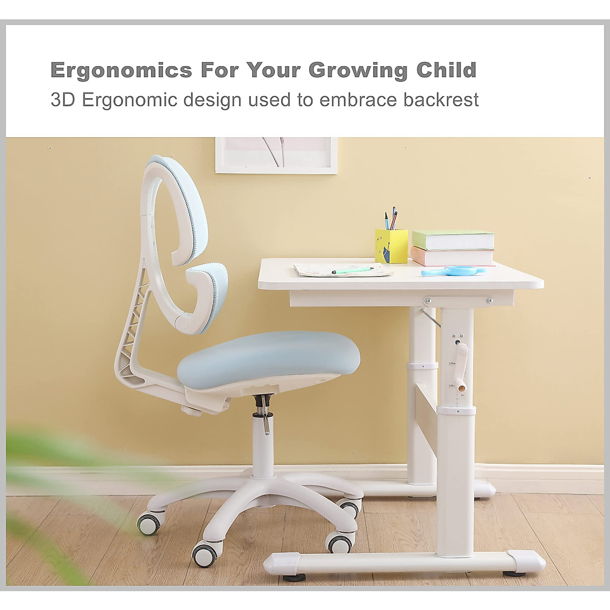 QualiSky Kids Desk Chair, Boy's Girl's Child's Children Teenager Study Office Computer Chair, Ergonomic Design, Adjustable Height and Seat Depth, Lumbar Support, Swivel Type (Blue)