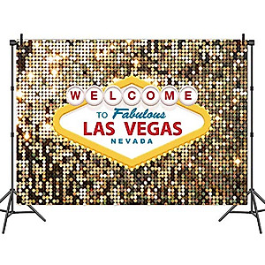 Welcome to Las Vegas Party Photography Backdrops 7x5ft Fabulous Casino Poker Movie Themed Photo Background Vintage Costume Dress-up Birthday Prom Ceremony Baby Shower Banner Supplies Props Vinyl
