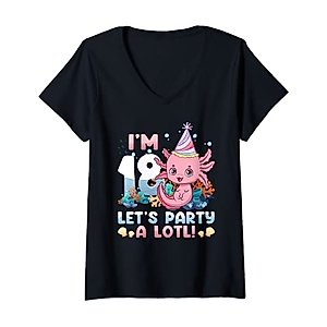 Womens 18th Birthday cute Axolotl 18 Year Old Girls Axolotl Lover V-Neck T-Shirt