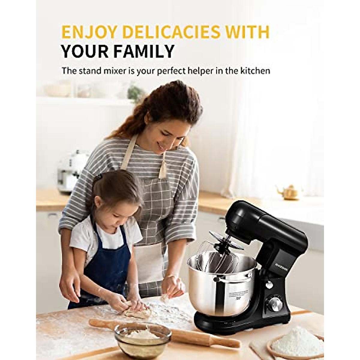 SHARDOR Stand Mixer, 6-Speed with Pulse Tilt-Head Food Mixer, Kitchen Electric Mixer with Dough Hook, Wire Whip & Beater, 4.8 QT Stainless Steel Bowl, Splash Guard, Black