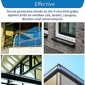 VIIRKUJA Bird Spikes 3 Metres Stainless Steel Pigeon Repellent 4 Rows Total Length 300 cm 6 Elements 50 cm Bird Repellent with Click Closure and Predetermined Breaking Points