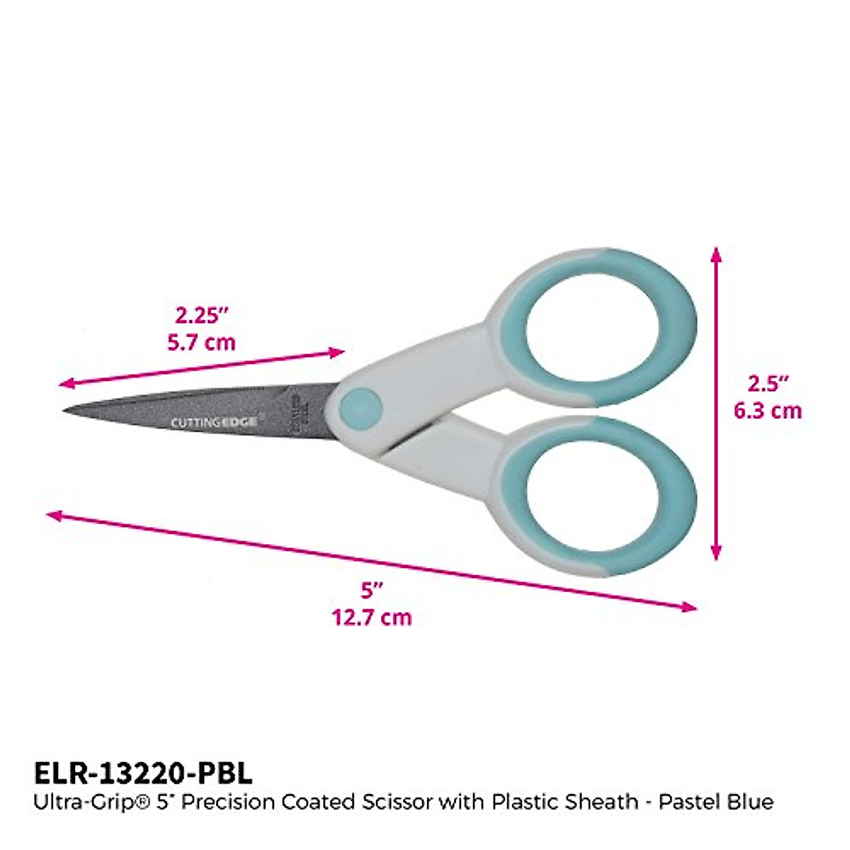 ECR4Kids Cutting Edge Ultra-Grip 5" Precision Non-Stick Coated Scissors w/Sheath - Extra Sharp Pointed Tip - For Sewing and Crafting, Pastel Blue