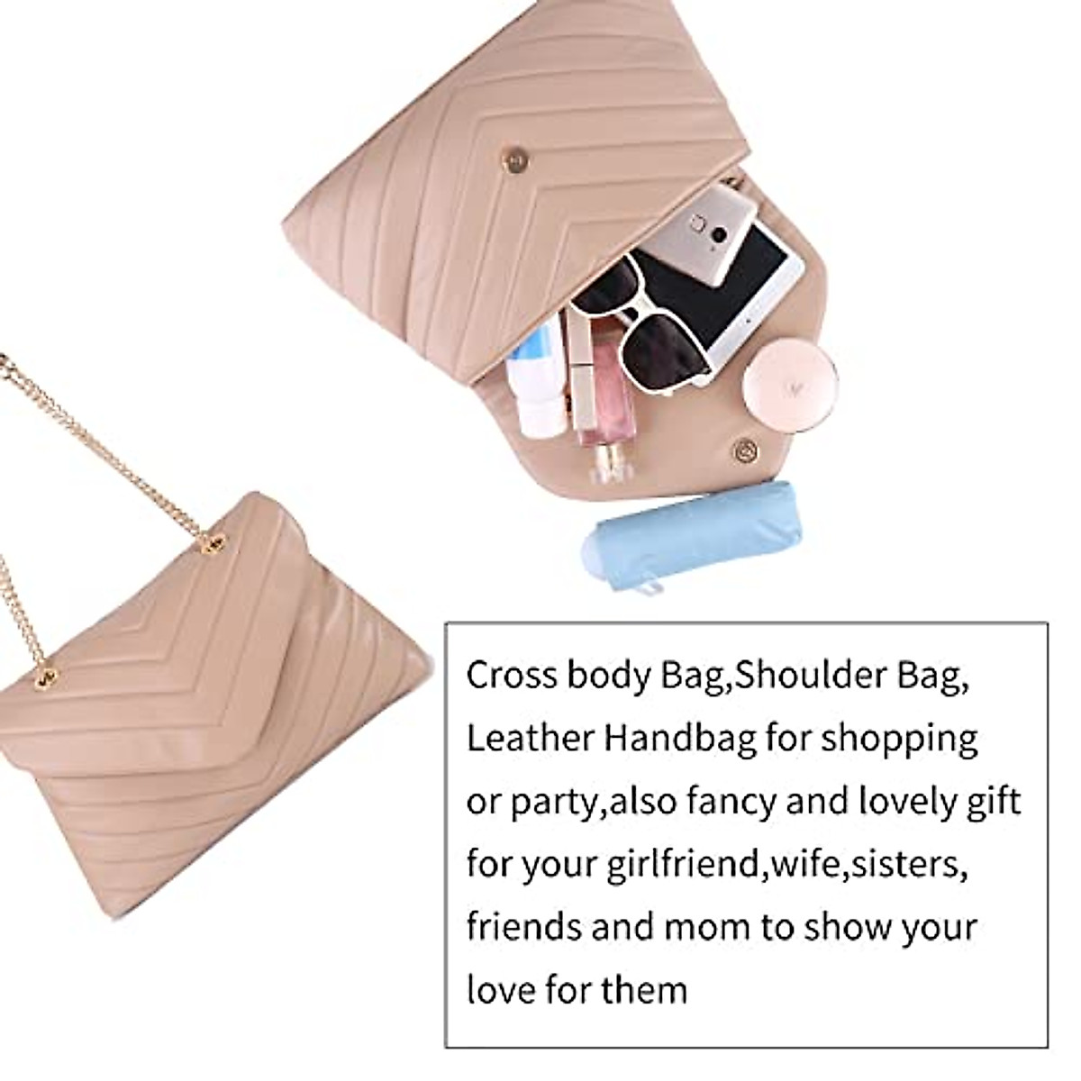 LMKIDS Quilted Crossbody Bags for Women, Trendy Roomy Shoulder Handbags with Flap Gold Hardware Chain Purses Shoulder Bag (Apricot-12.6in)