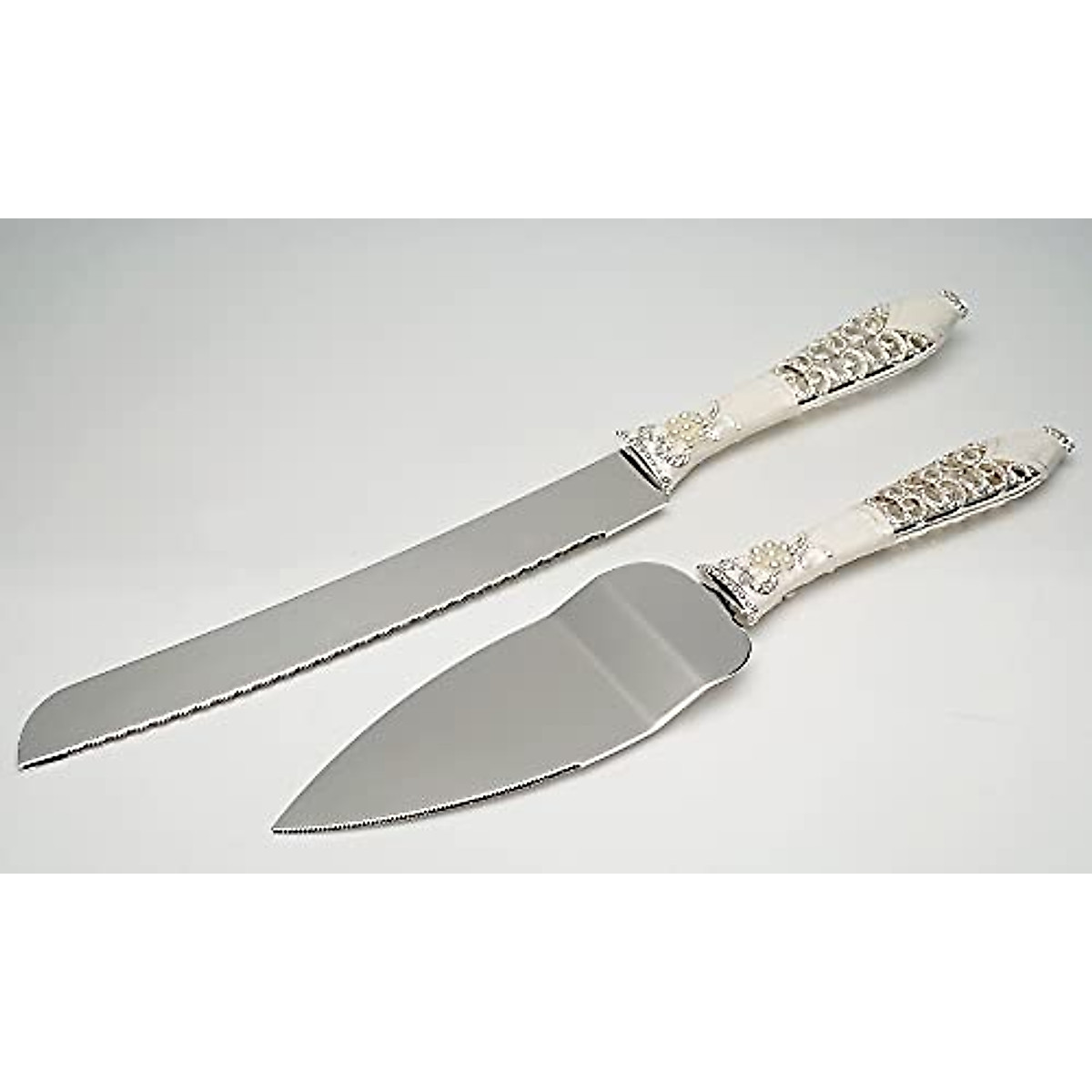 Lassos Boutique 4-Piece Set Wedding Toasting Champagne Toasting Flutes and Cake Knife Pie Server Set, Silver