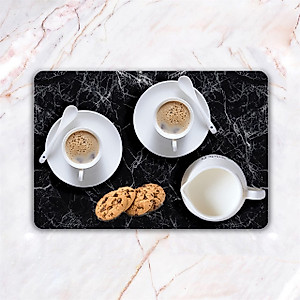 DESTALYA Cutting Board Tempered Glass 11.8’’ x 15.7’’ | Heat Tolerant Shatter Resistant Chopping Board | Black Marble Pattern Decorative Tray for Kitchen (Black L)