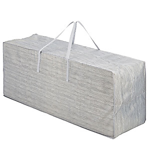 mDesign Extra Large Christmas Tree Storage Bag with Handles - Zippered Storage Tote - Durable Storage Container For Artificial Christmas Tree, Wreaths, Garland and Holiday Decor - Striped, Taupe/Tan