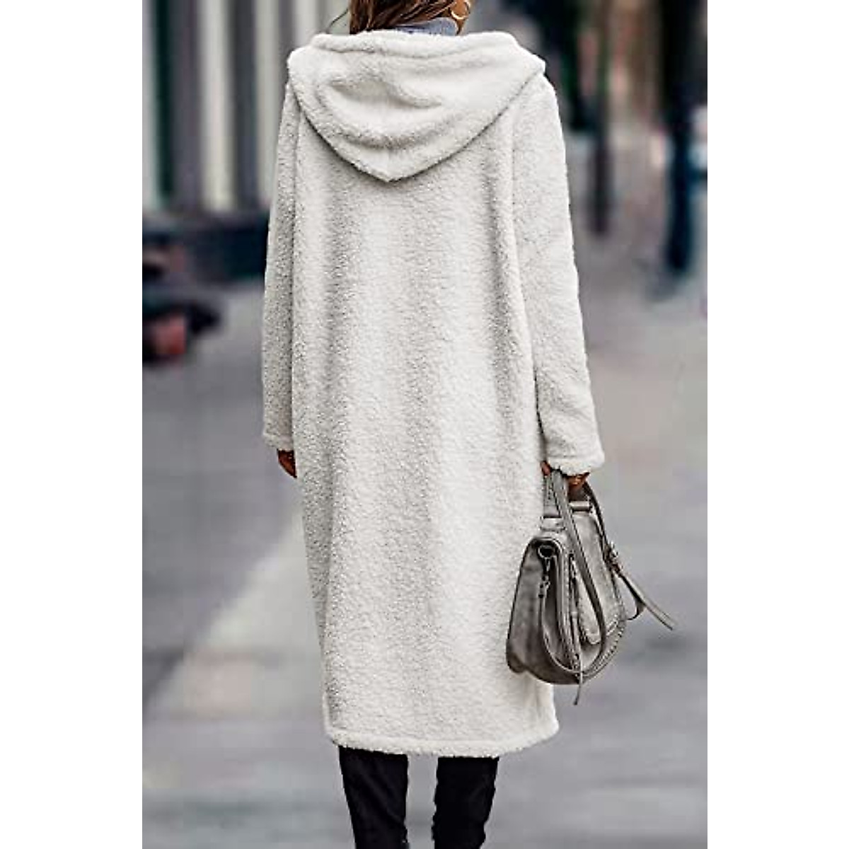 PRETTYGARDEN Women's Fashion Winter Coats Fuzzy Fleece Long Hooded Jackets Button Down Faux Fur Warm Outerwear (Beige White,Medium)